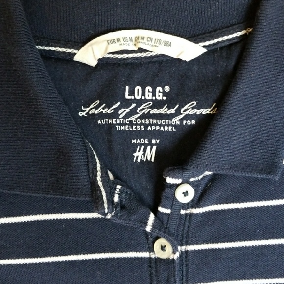 H&M | Tops | Hm Striped Navy Blue Polo Shirt | Poshmark
